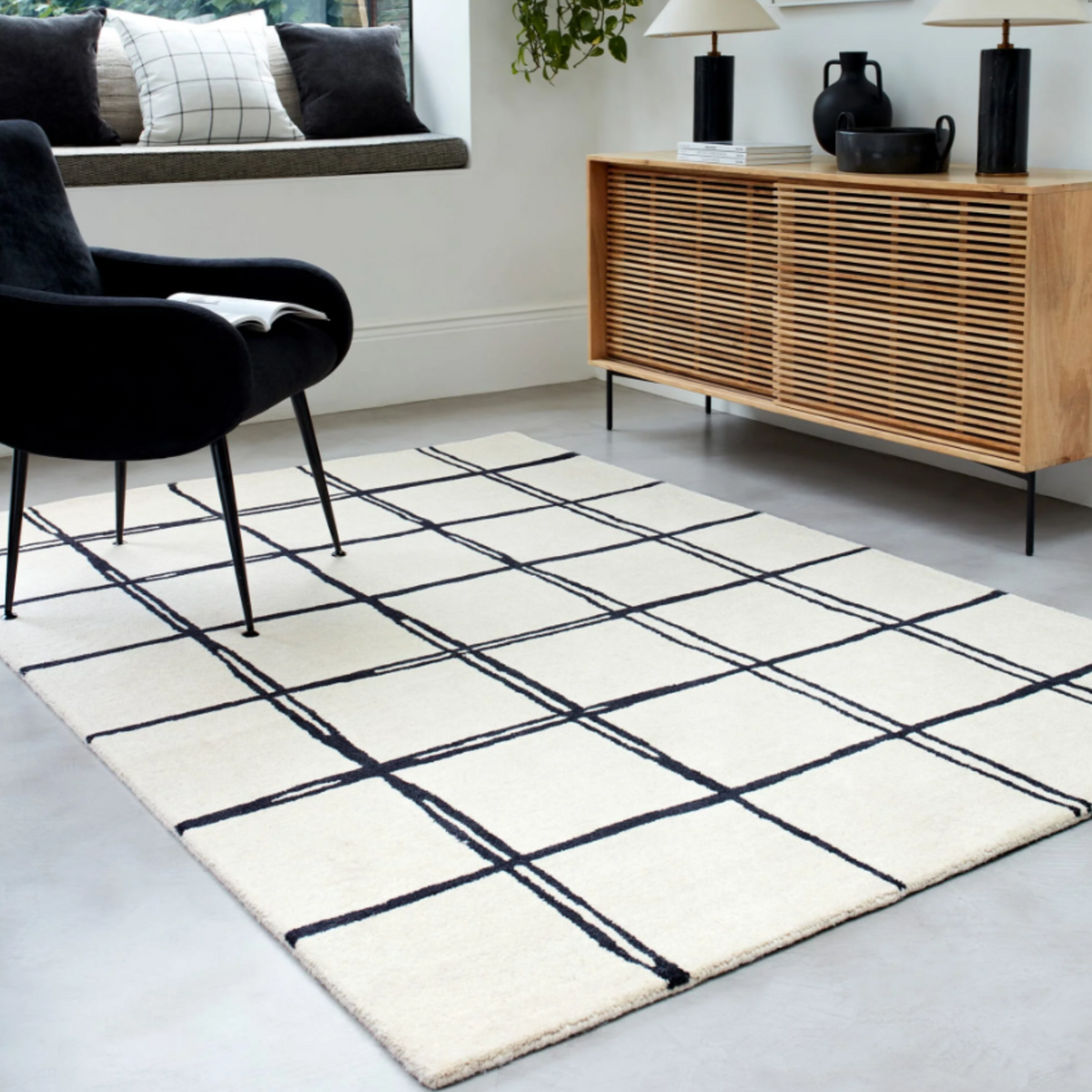 Modern Monochrome Rug - Albany Grid – RightPrice